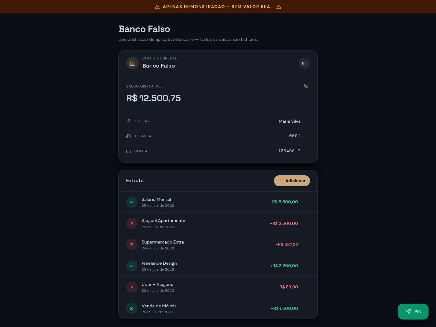 Banco Falso Web Demo