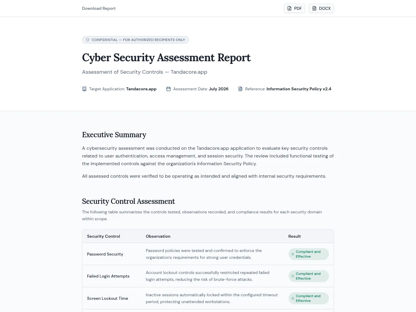 Tandacore Security Audit