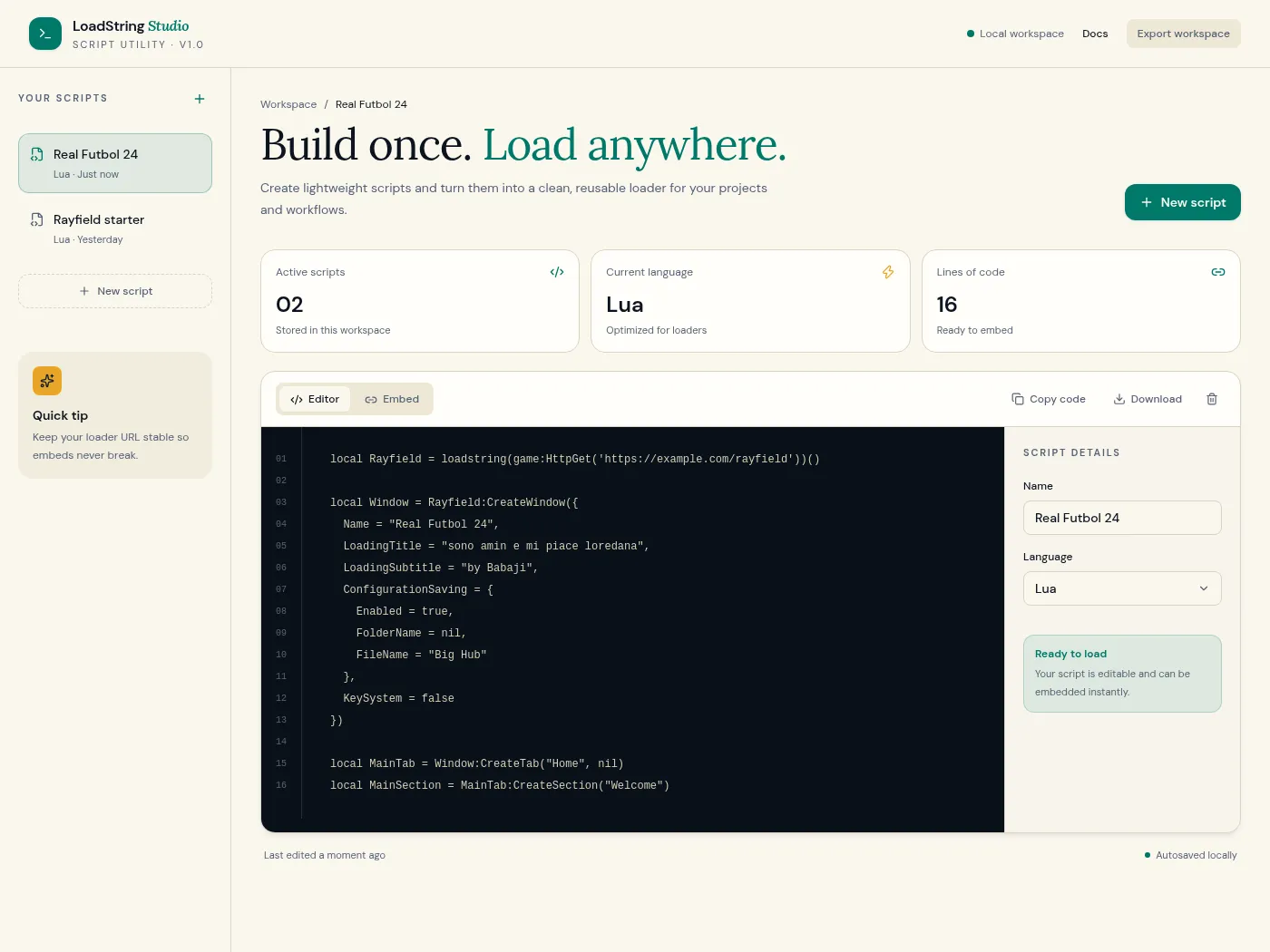 LoadString Script Generator