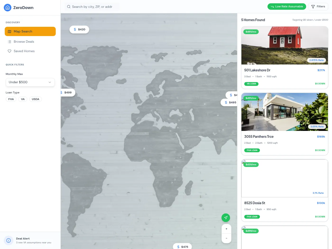 Zero Down Homes Finder