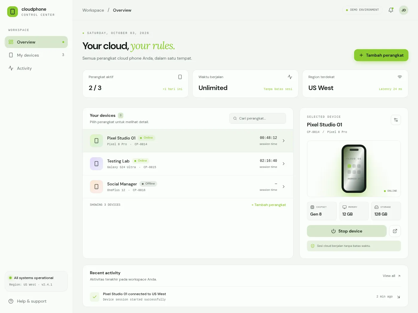 CloudPhone Dashboard