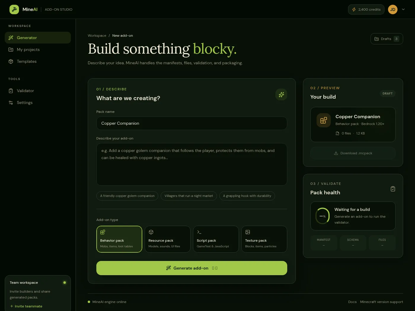 MineAI Add-on Generator