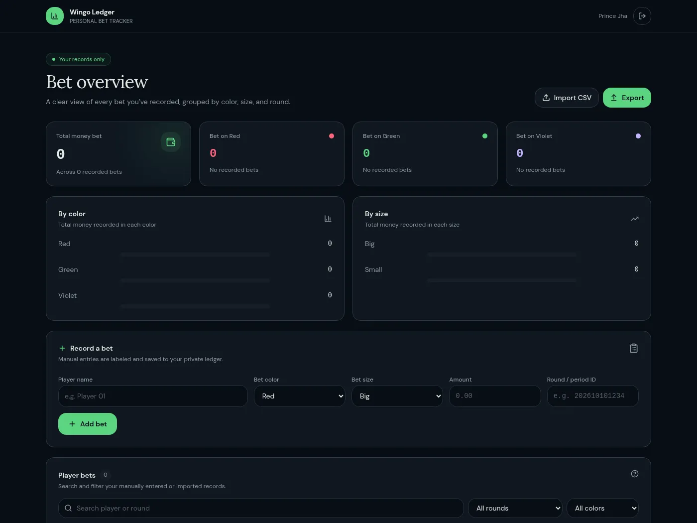 Wingo Bet Tracker Dashboard