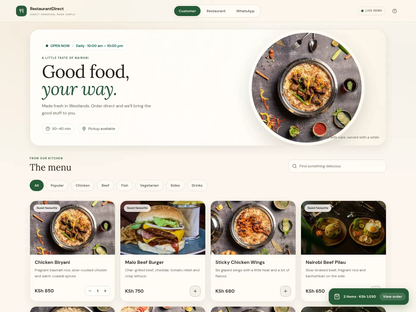 RestaurantDirect MVP