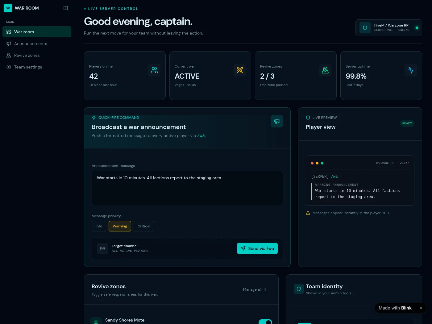 FiveM War Admin Panel
