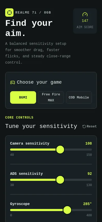 Realme 7i Sensitivity Tool
