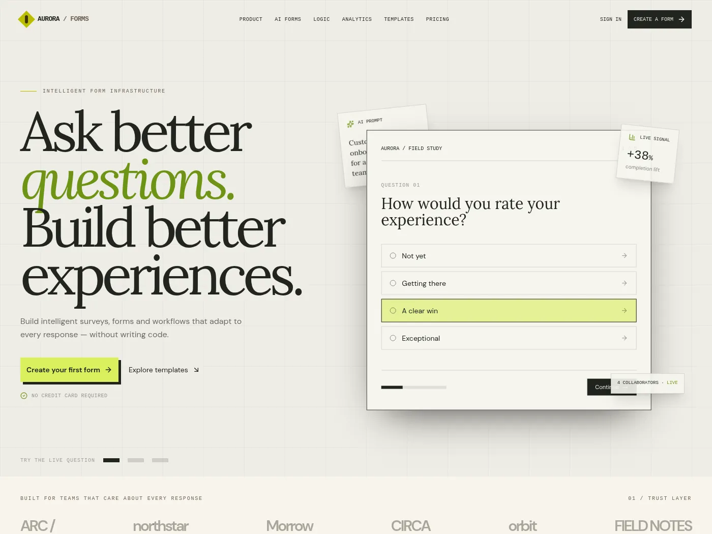 Aurora Forms Landing Page