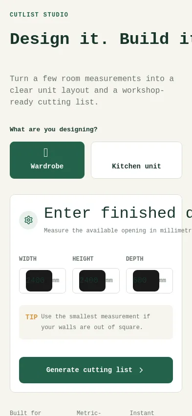 Cabinet Designer Mobile