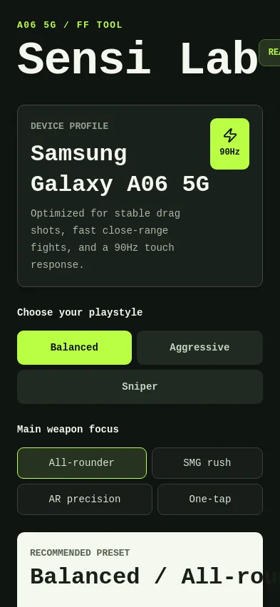 Galaxy A06 FF Sensi Tool