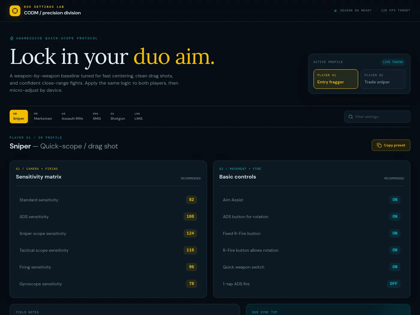 CODM Duo Sniper Settings