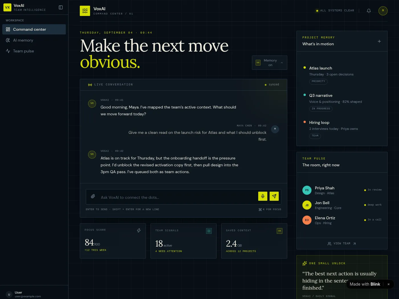 VoxAI Team Dashboard