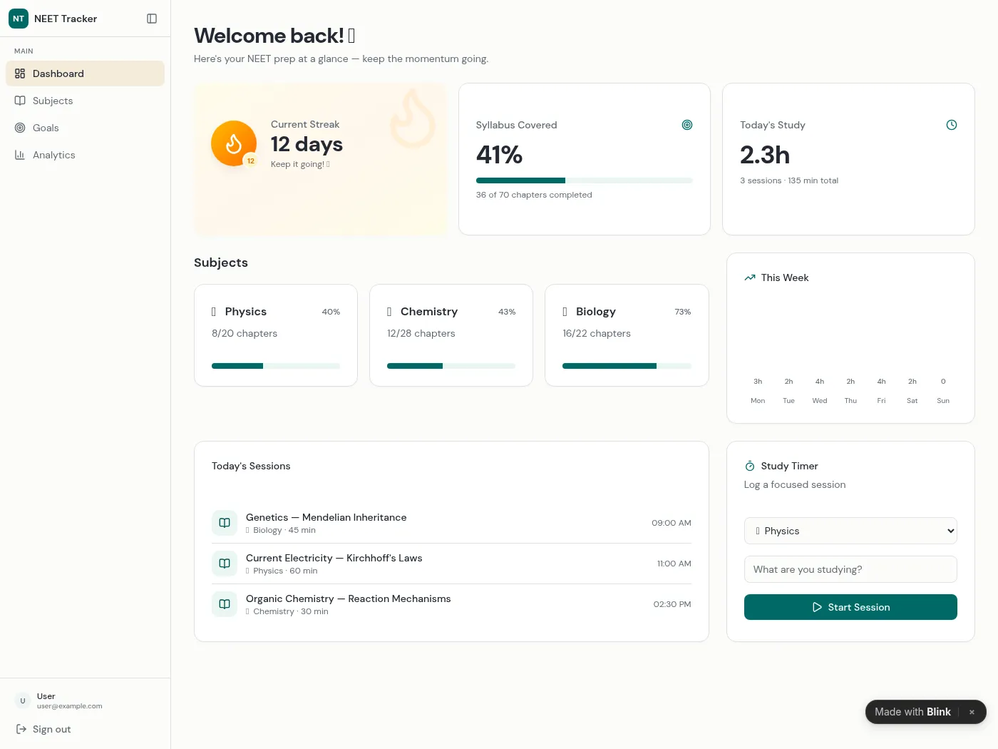 NEET Progress Tracker