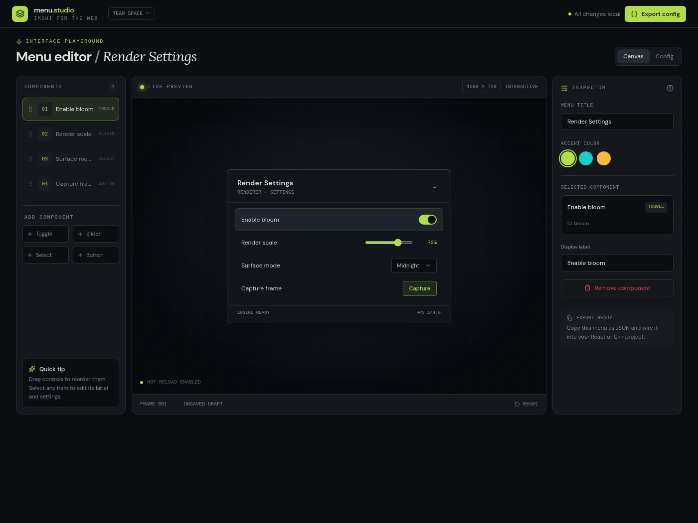 ImGui React Menu