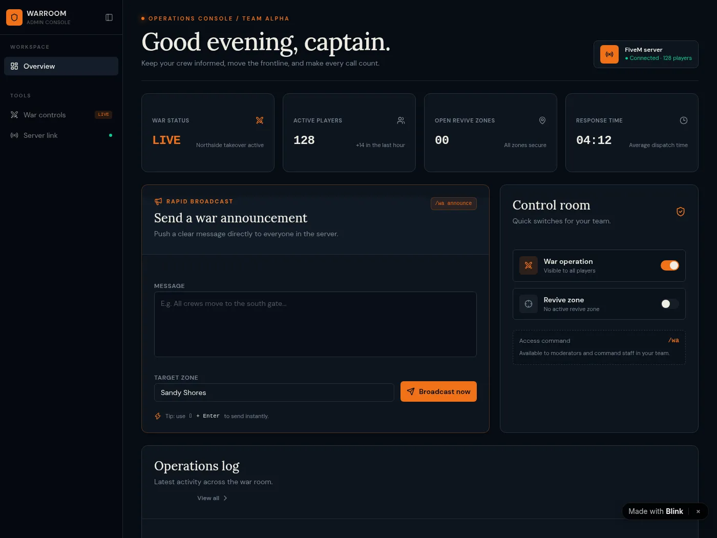 War Announce Admin Panel