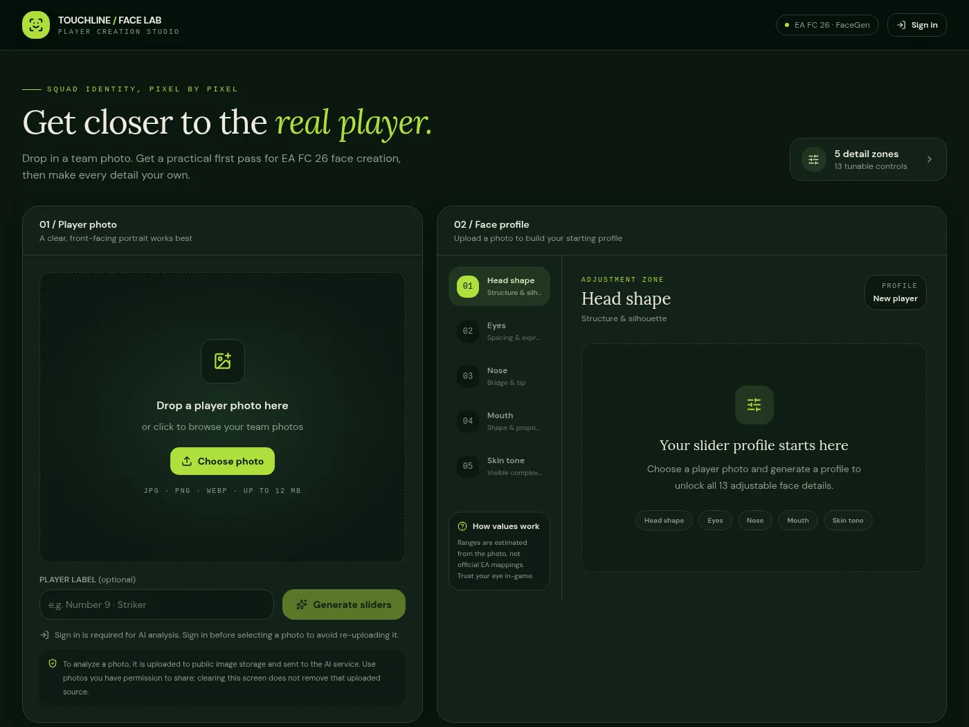 Player FaceGen AI