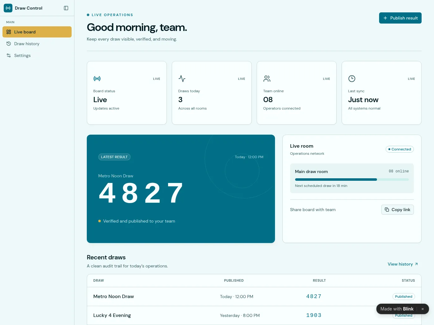 Live Draw Dashboard