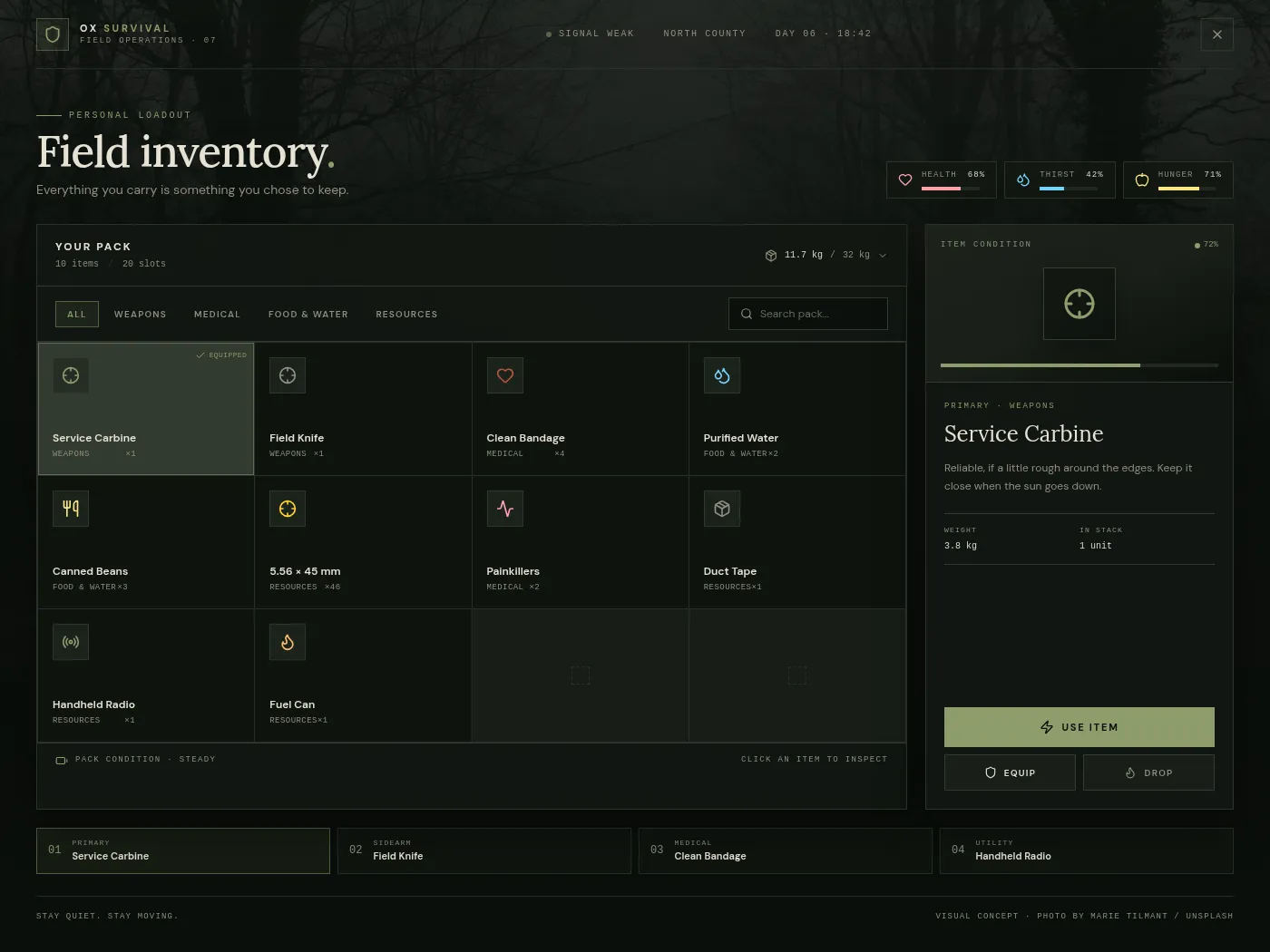 Ox Survival Inventory