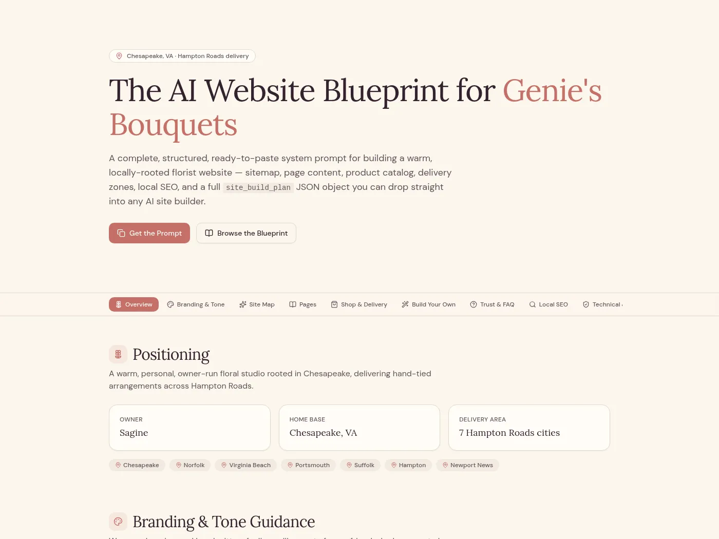 Genie's Bouquets Website Blueprint