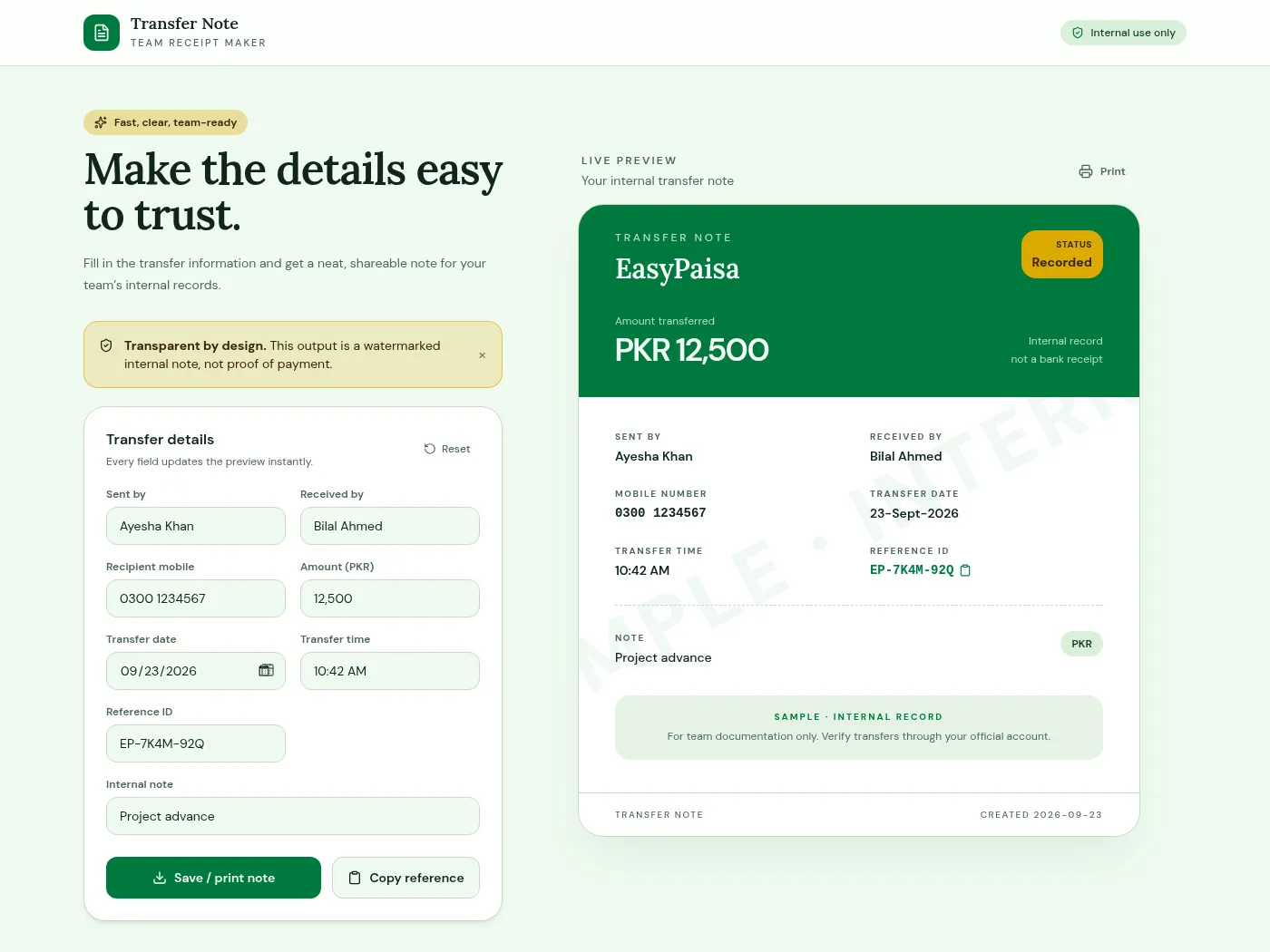 EasyPaisa Receipt Maker