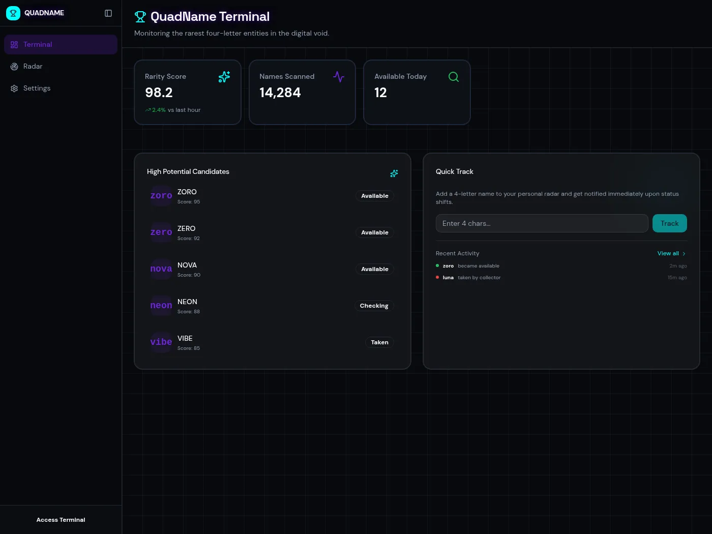 QuadName Tracker