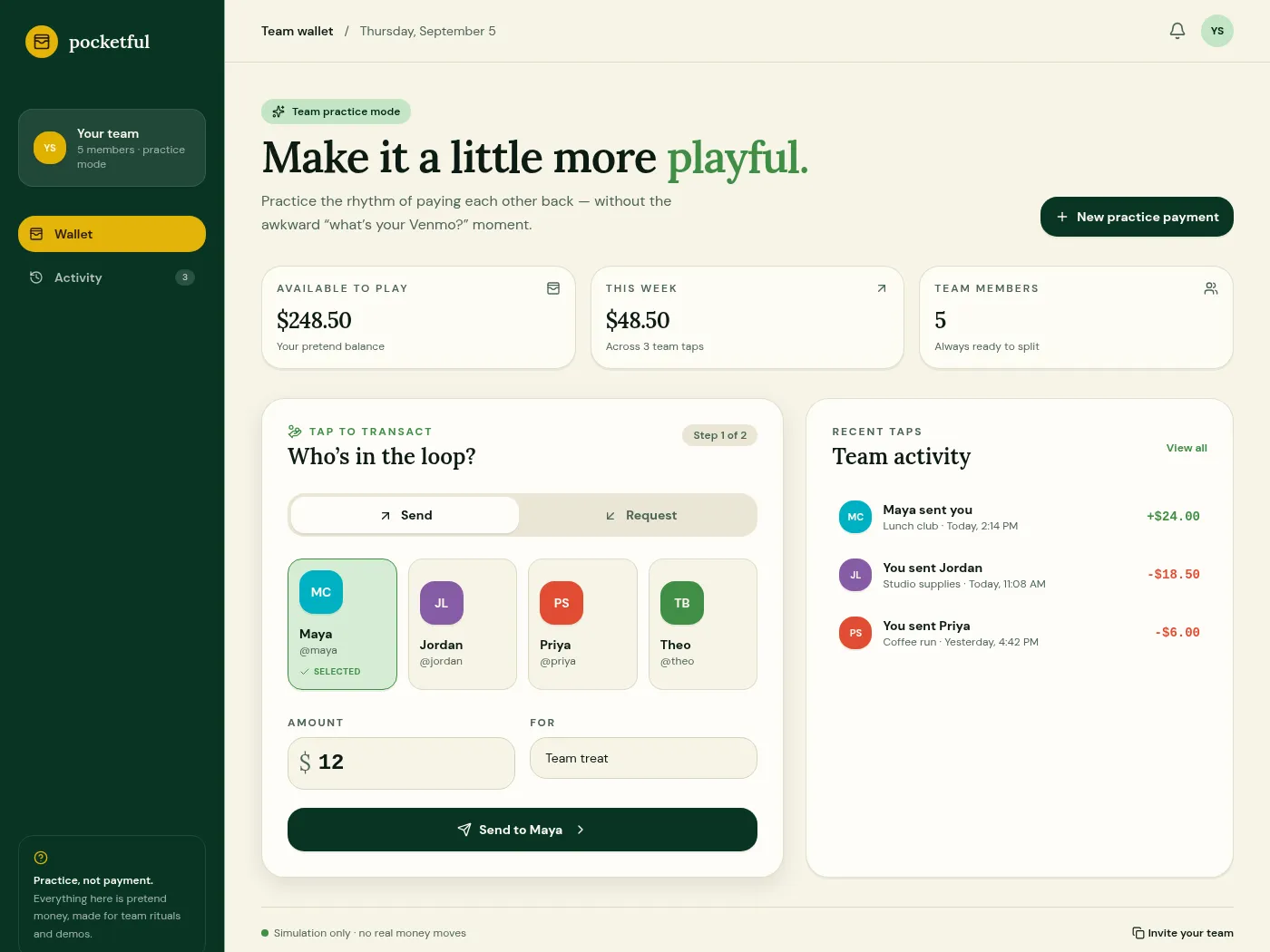 Team Wallet Simulator