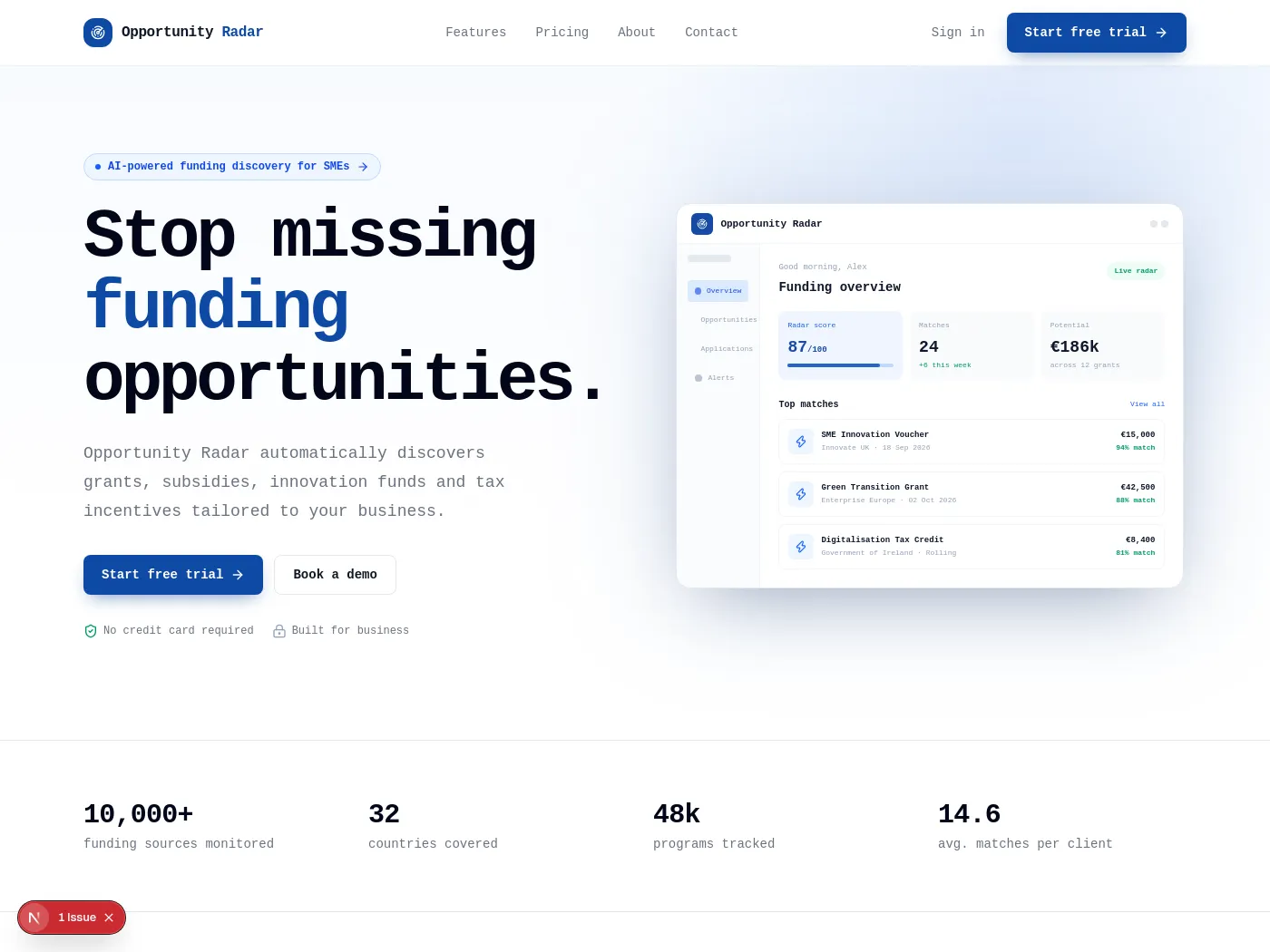 Opportunity Radar SaaS Site