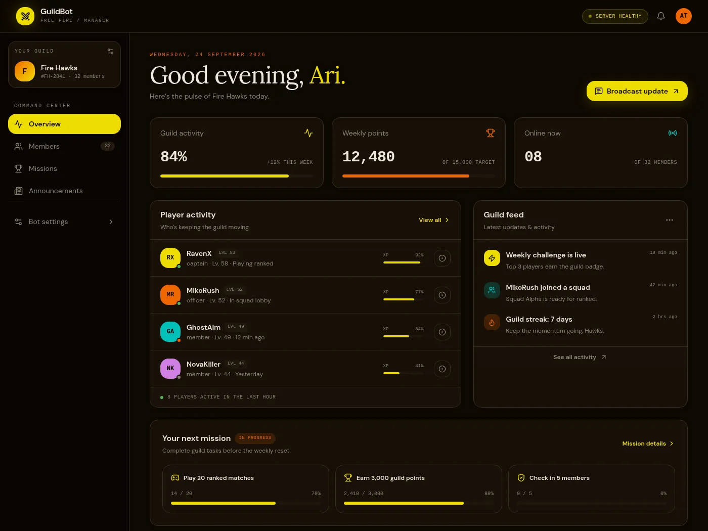 GuildBot Free Fire Manager