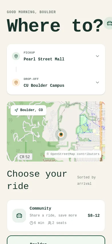 Boulder Rideshare App