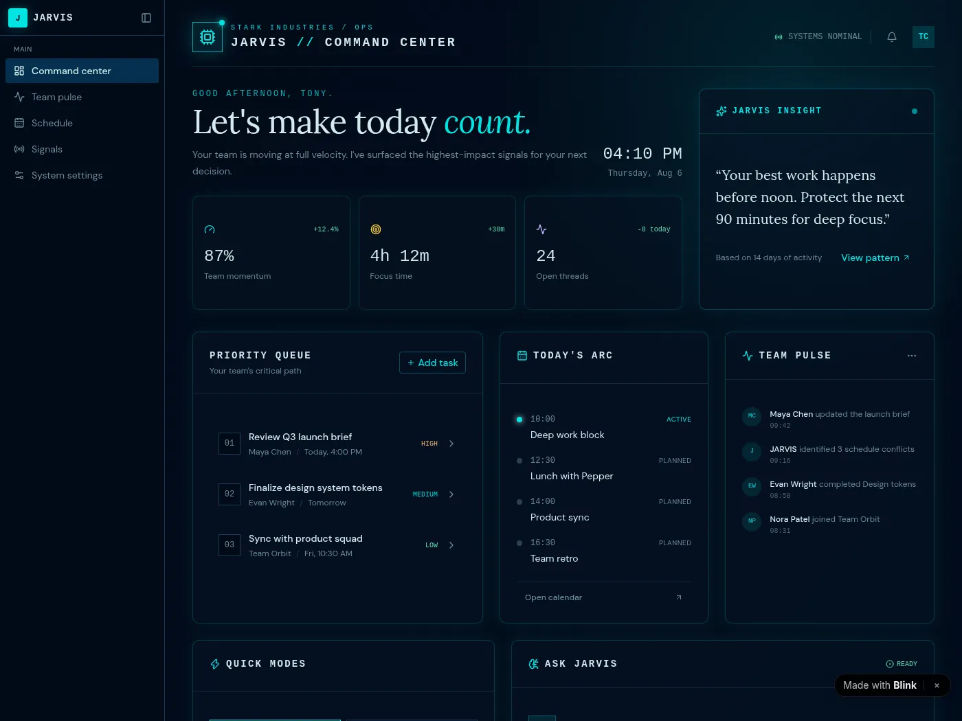 Jarvis Productivity Dash