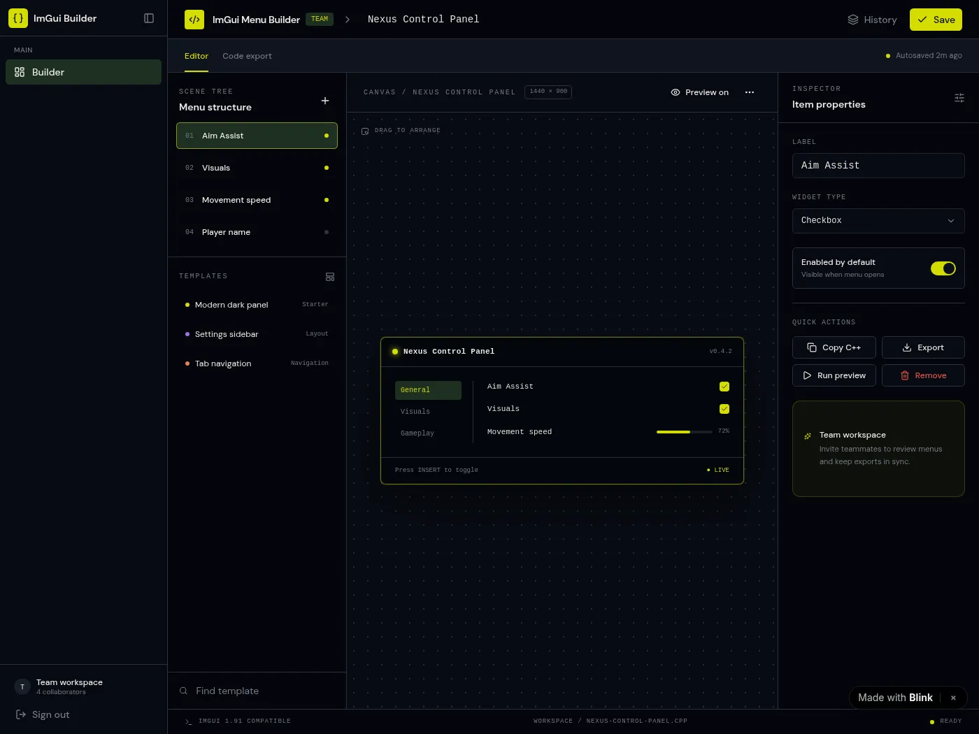 ImGui Menu Builder