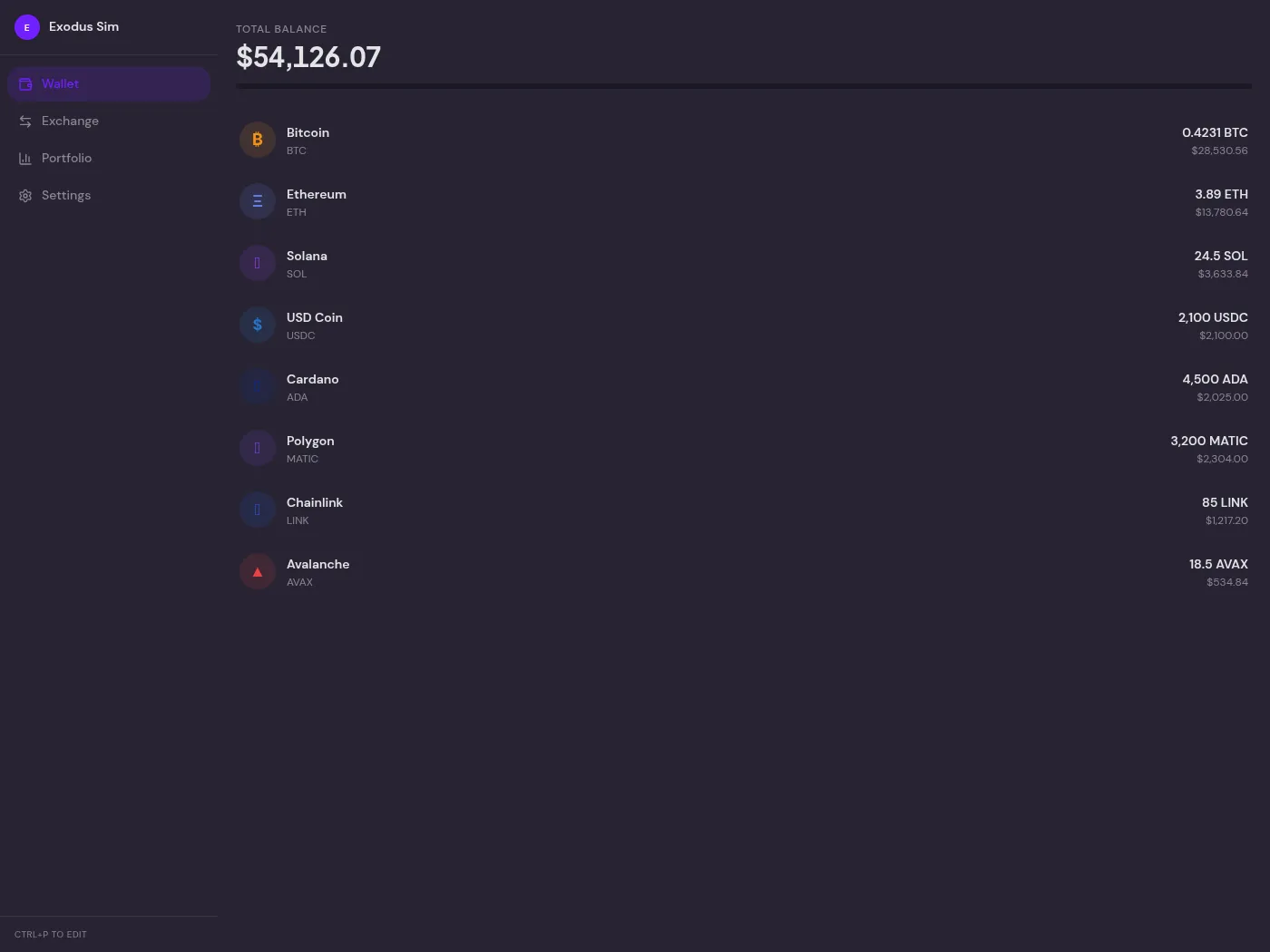 Exodus Balance Simulator