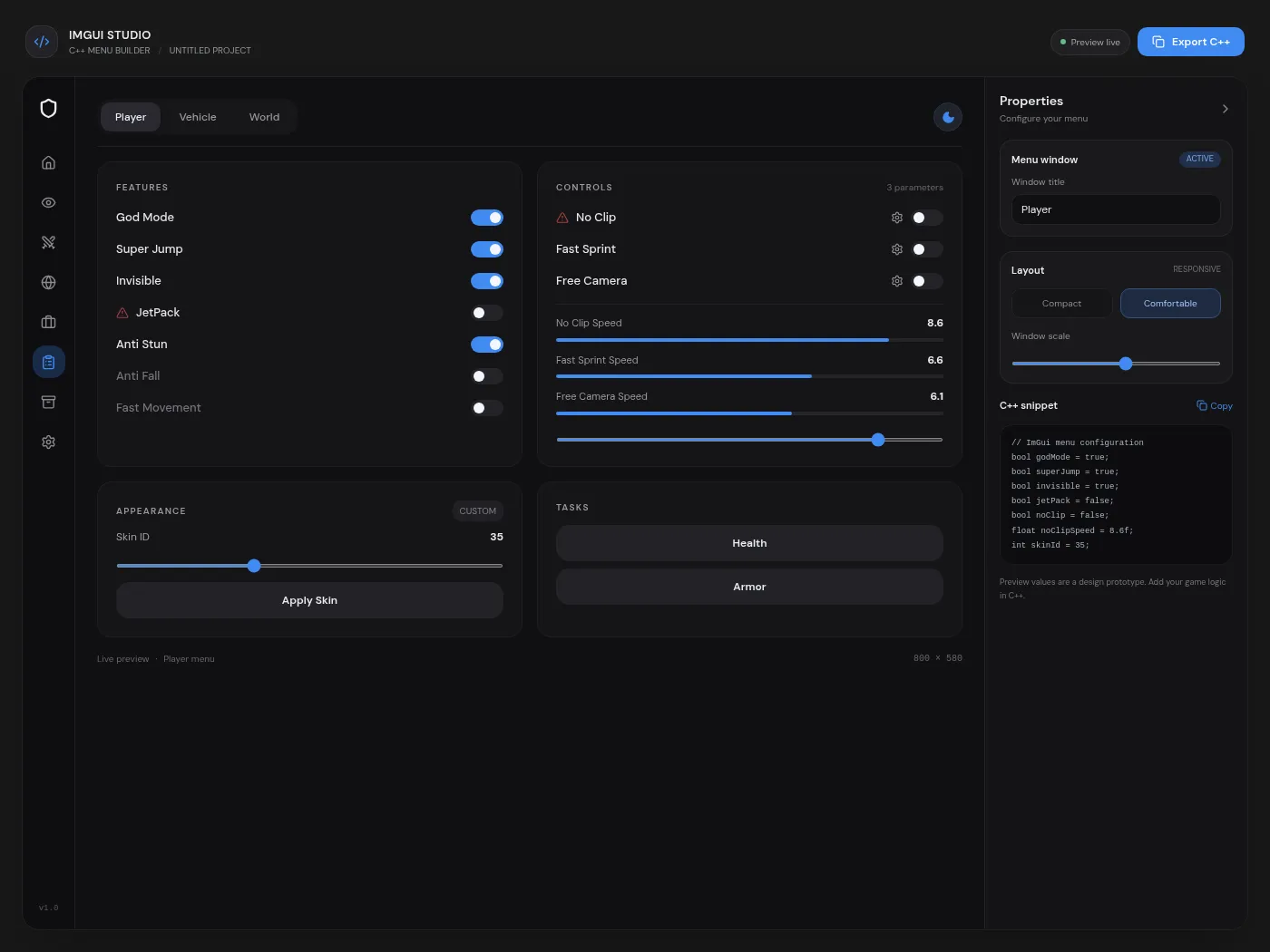 C++ ImGui Menu Builder