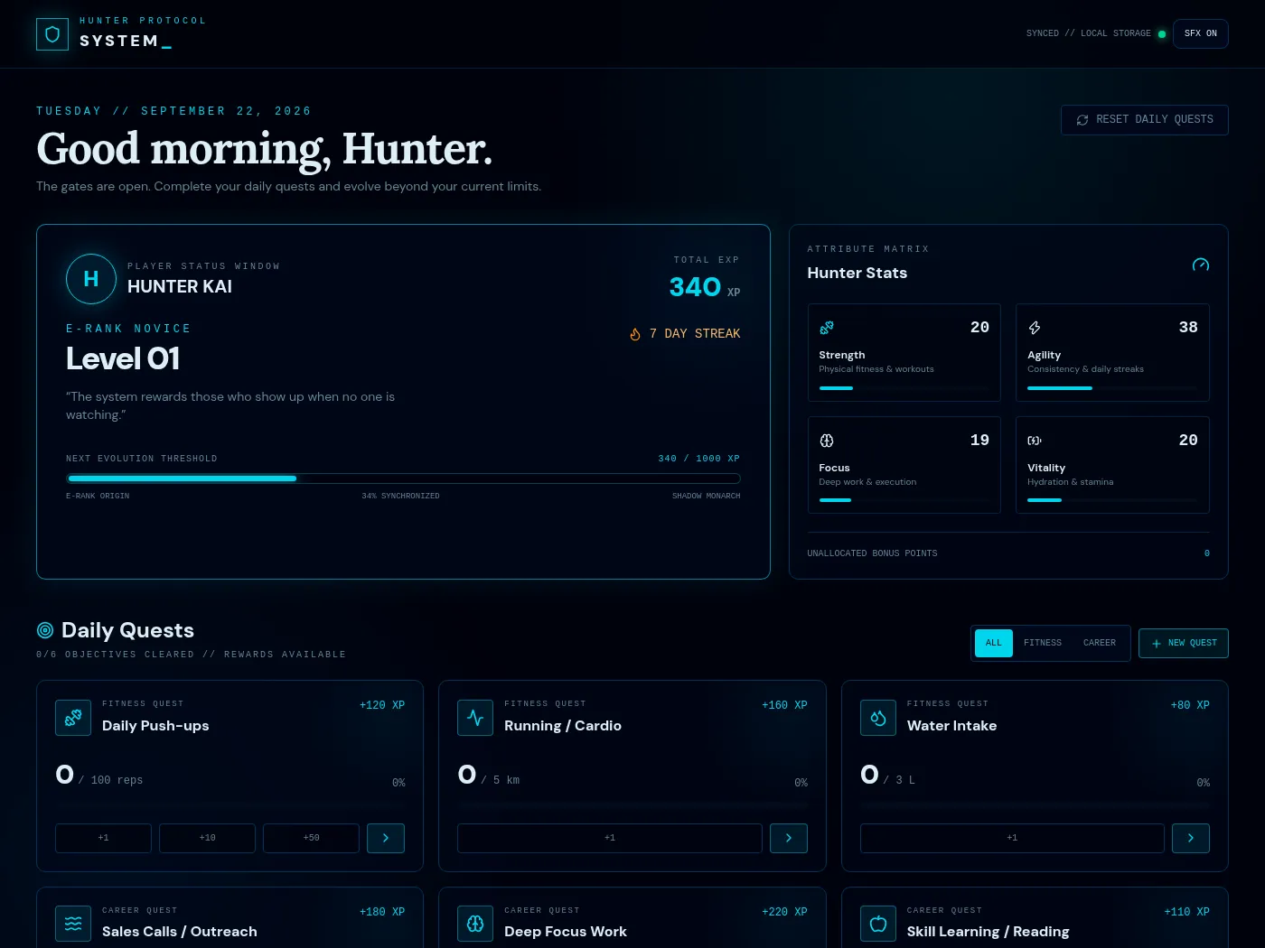 SYSTEM: Hunter Productivity App