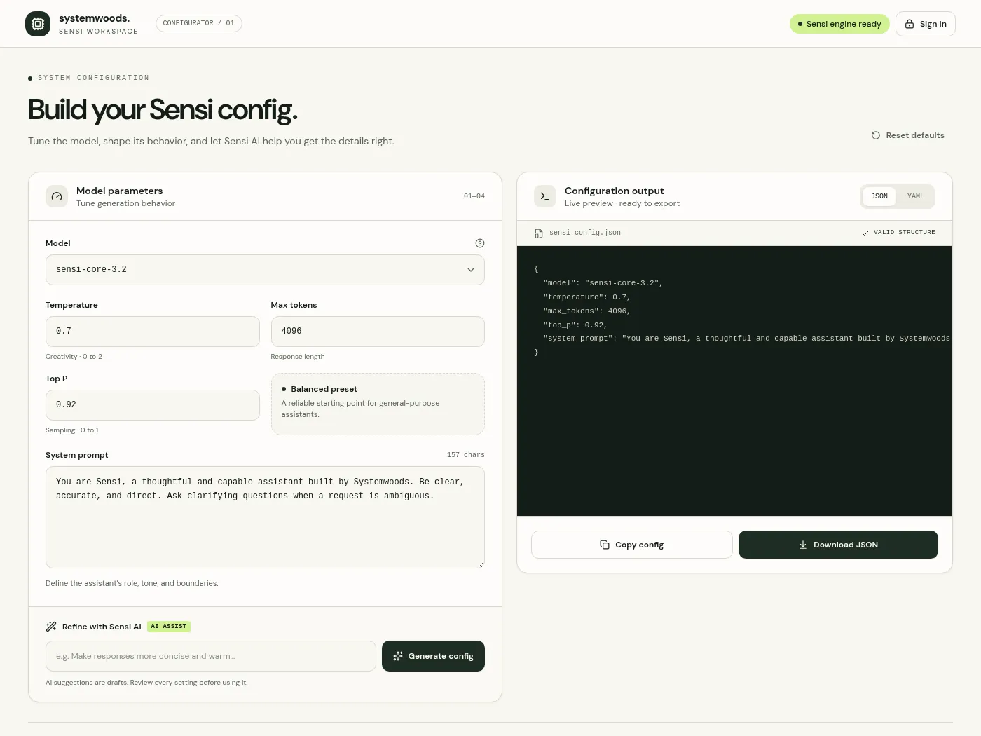 Sensi AI Configurator