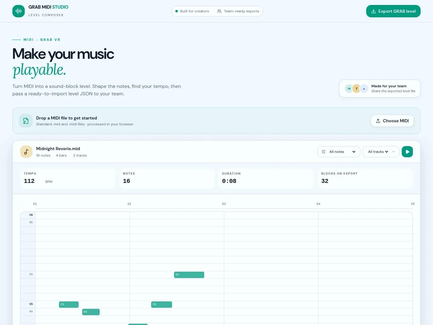 MIDI to GRAB VR Converter