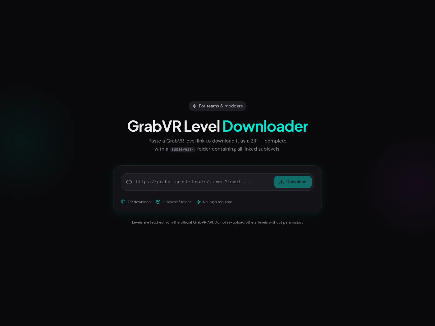 GrabVR Level Downloader By Zooler Vr
