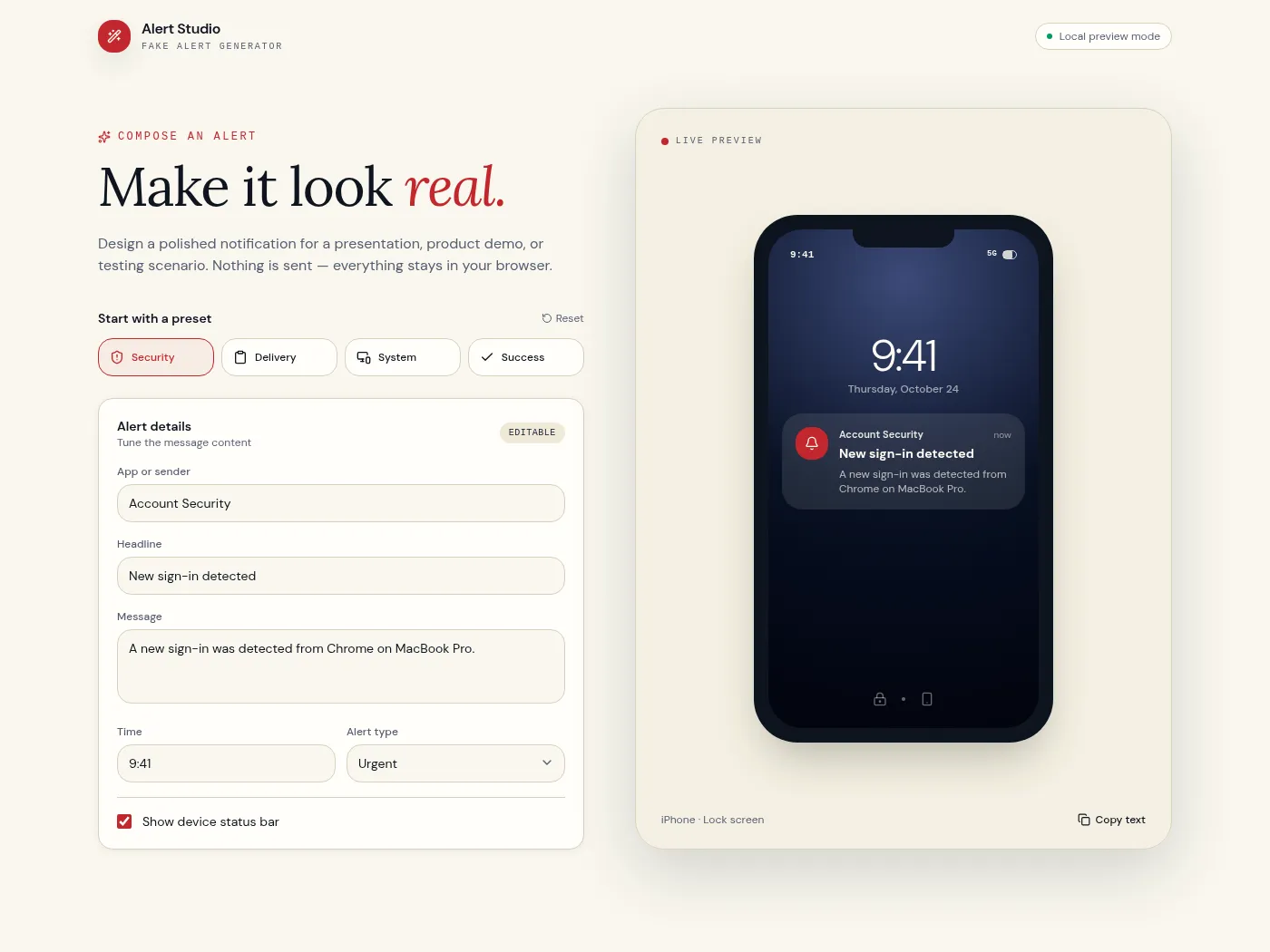 Fake Alert Generator