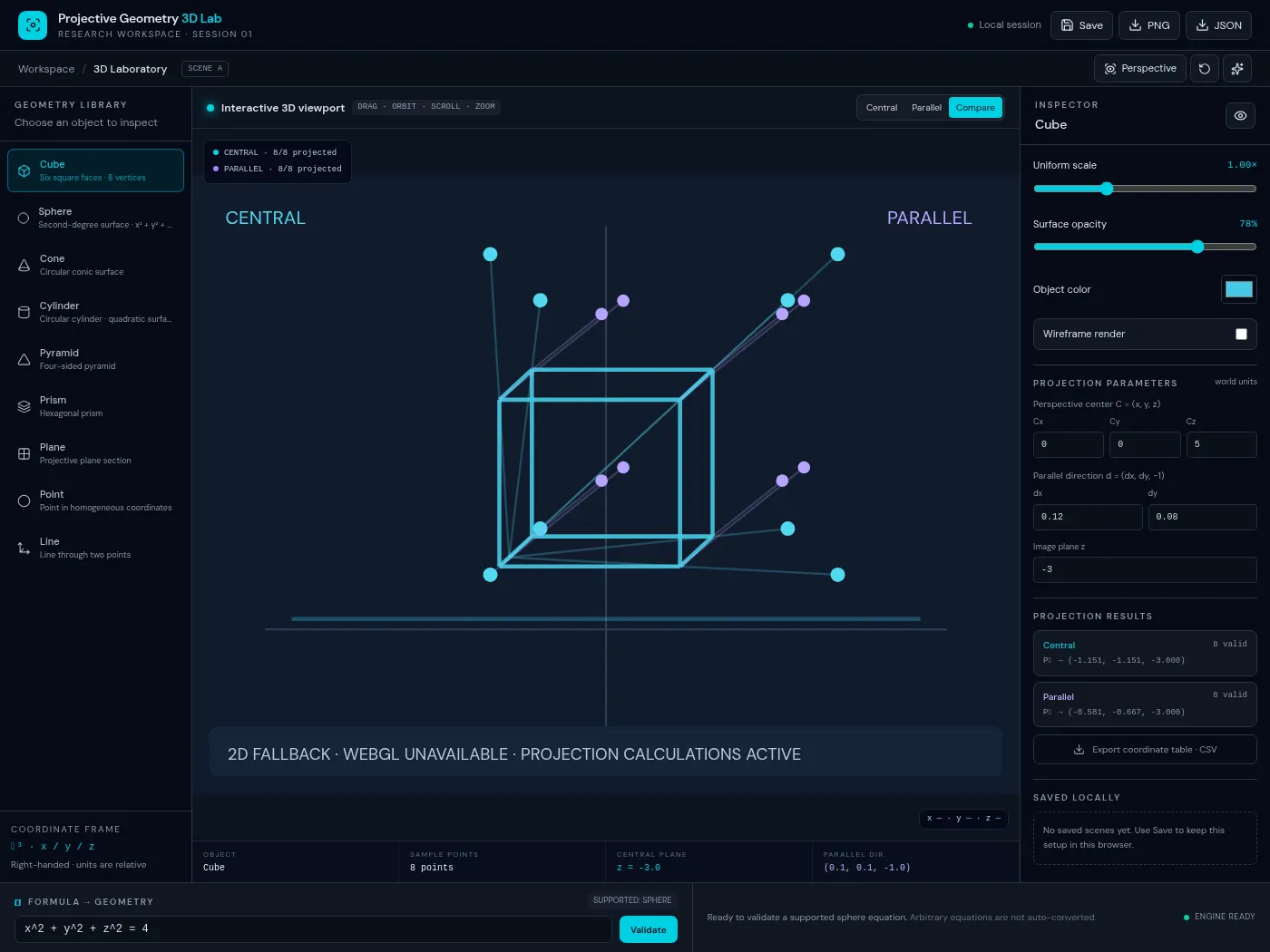 Projective Geometry 3D Lab