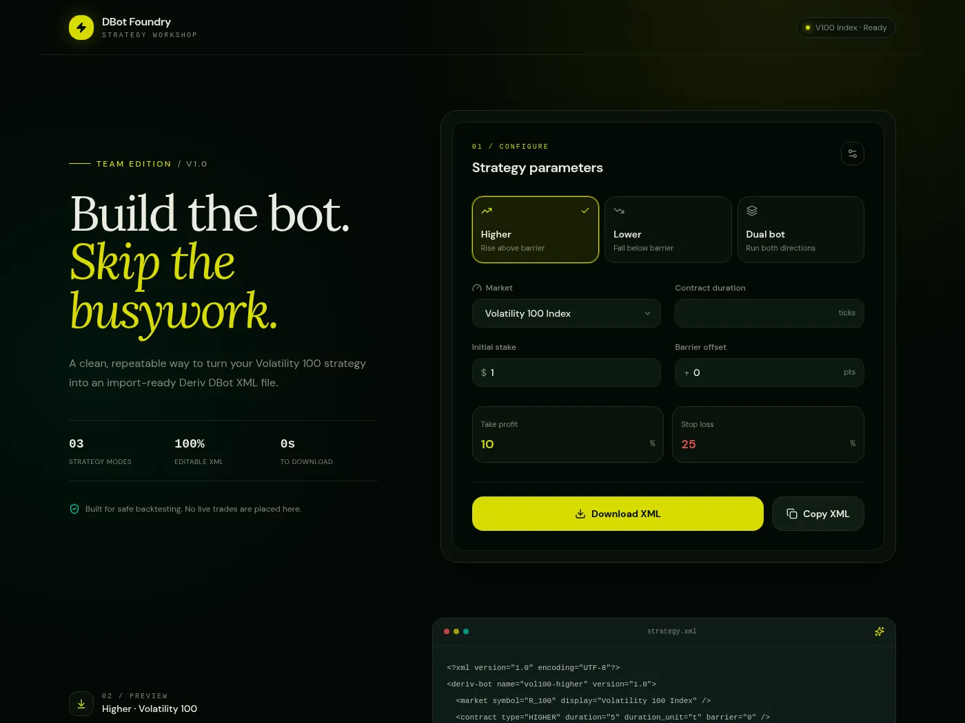 Deriv DBot XML Generator