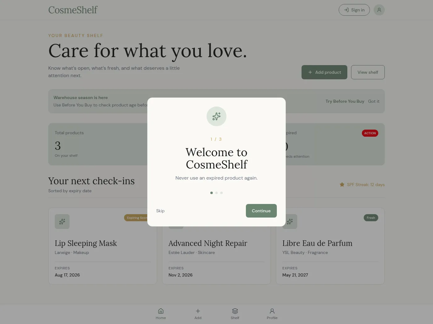 CosmeShelf Core Web App