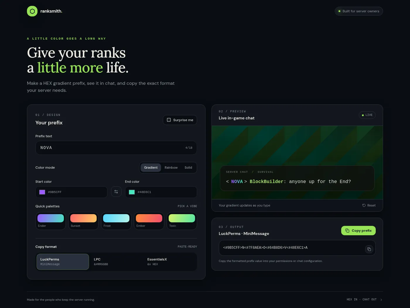 Minecraft Rank Prefix Maker
