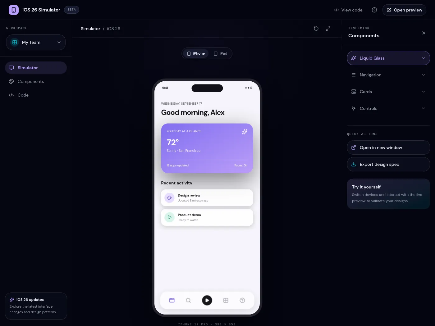 iOS 26 Web Simulator