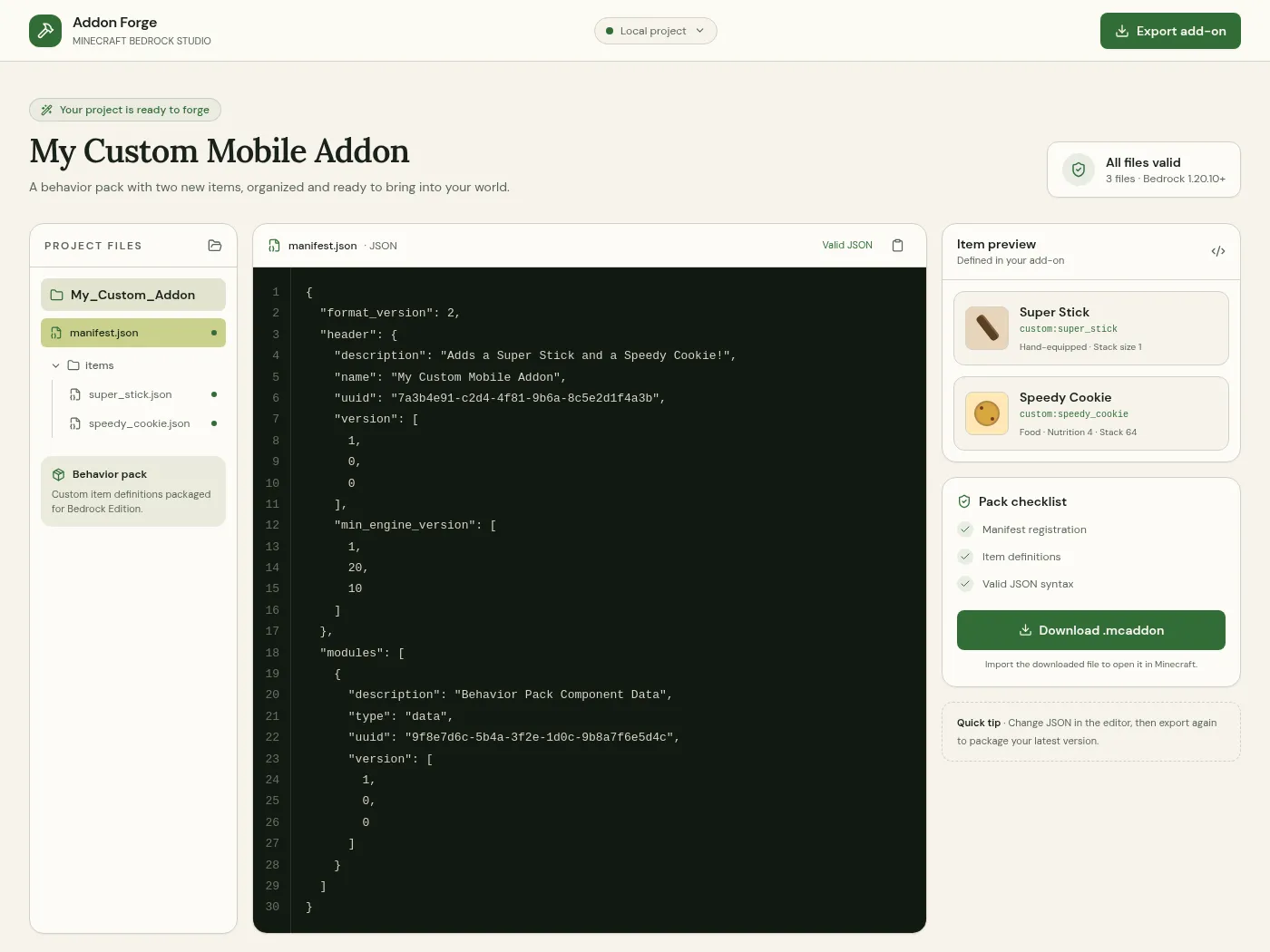 Minecraft Addon Studio