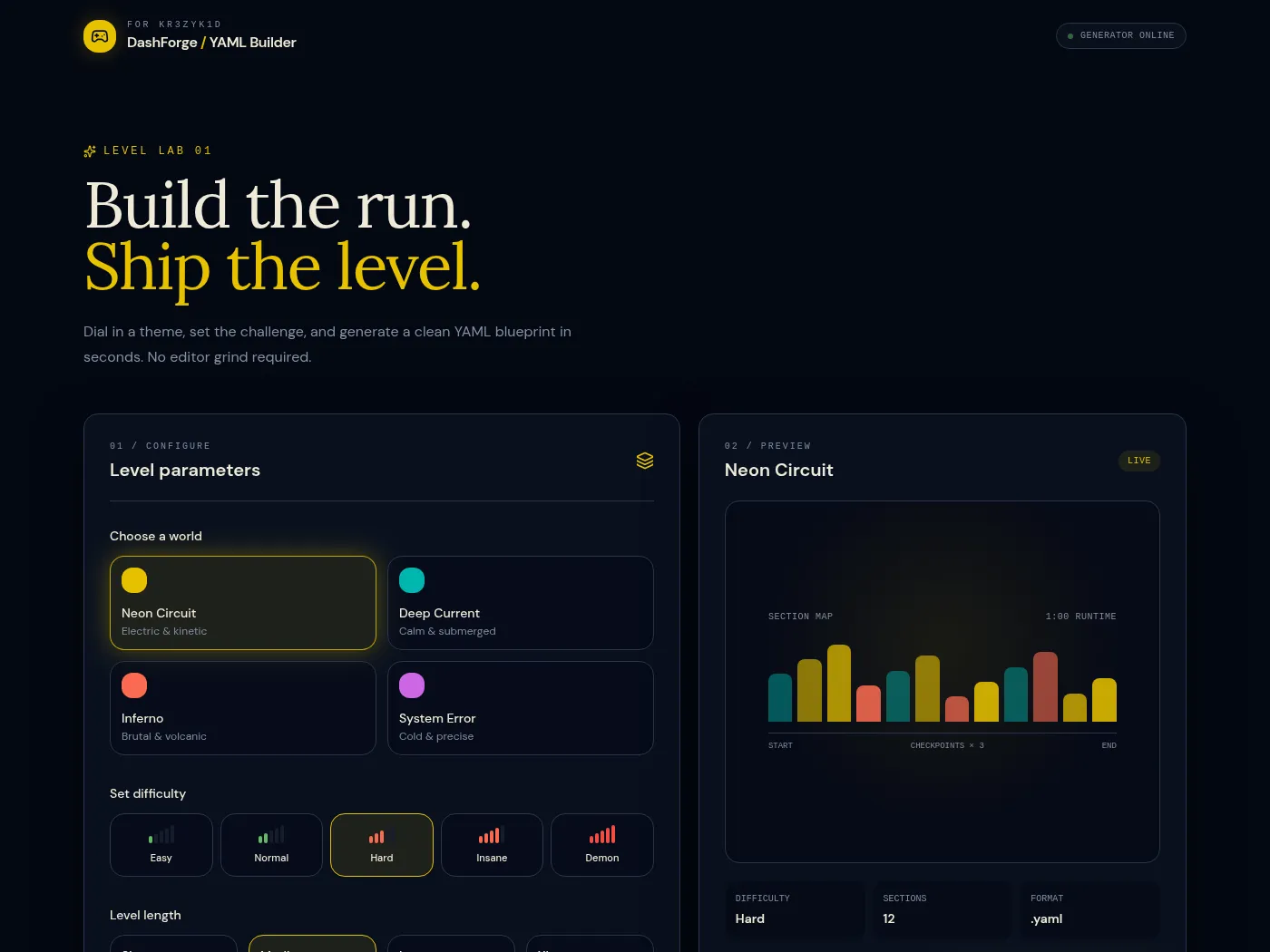 Dash Level YAML Builder