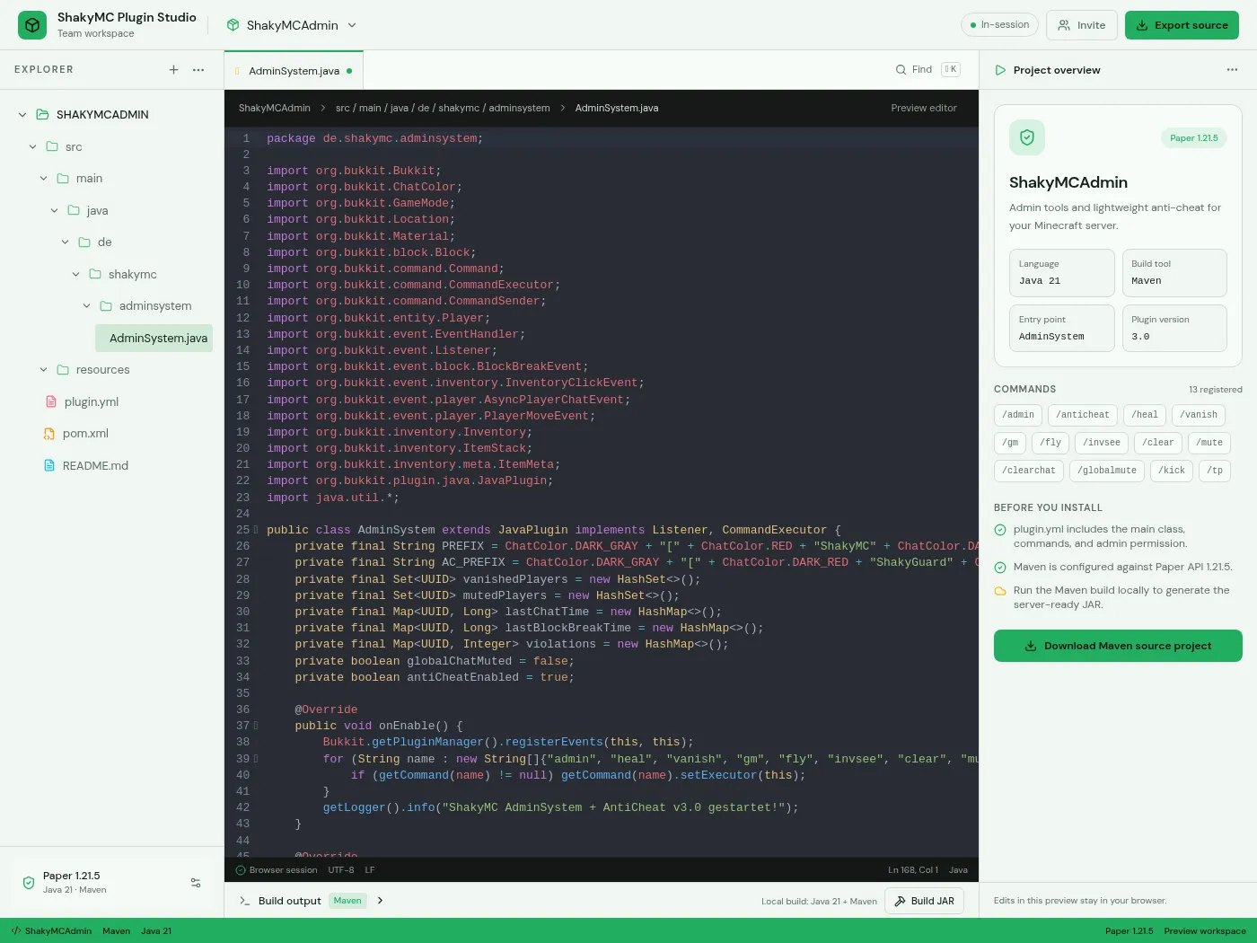 Minecraft Plugin IDE Online