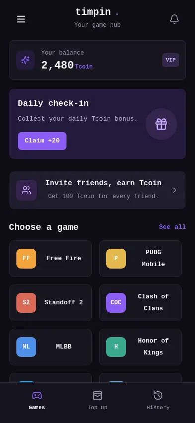 Timpin Mobile Mini App