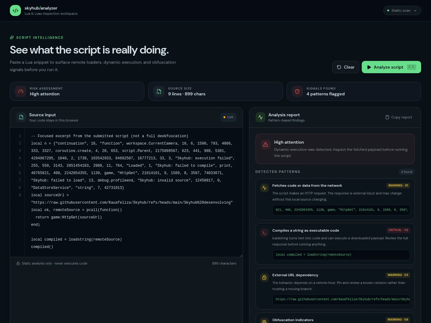 Skyhub Script Analyzer