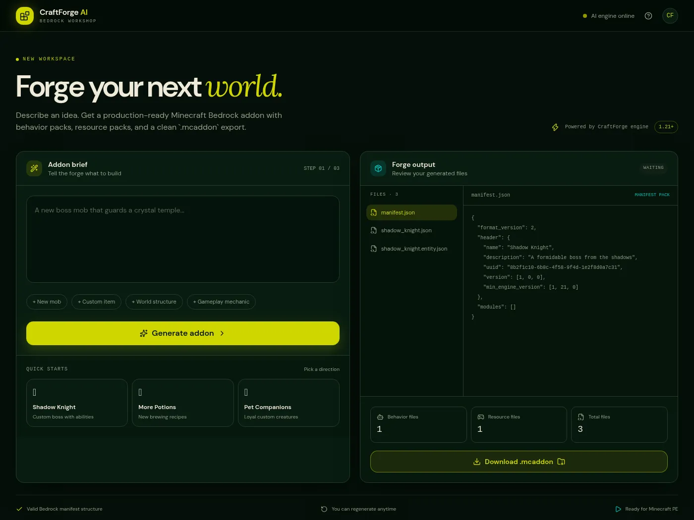 Minecraft Addon AI Builder
