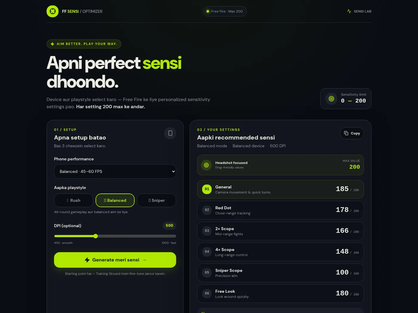 FF Sensi Optimizer