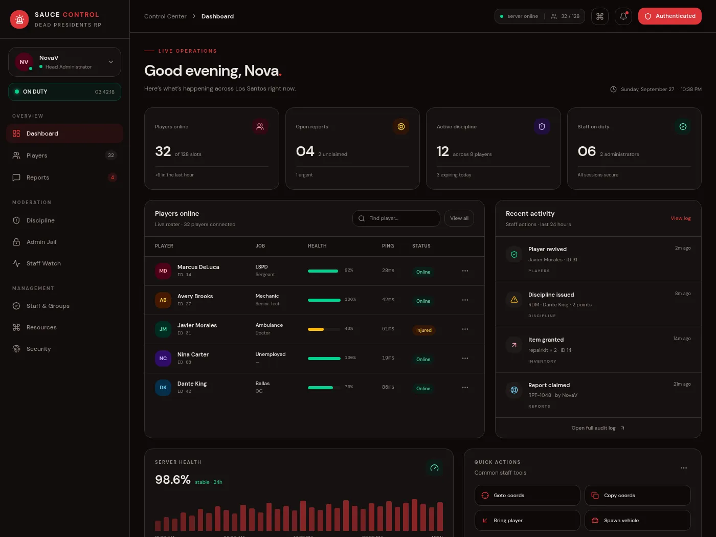Sauce Admin Control UI